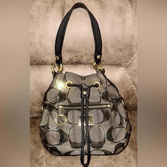 Coach | Bags | Coach Black And Gold Monogram Vintage Drawstring Bucket ...